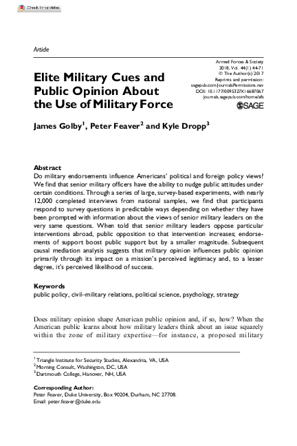 (PDF) Elite Military Cues and Public Opinion About the Use of Military ...