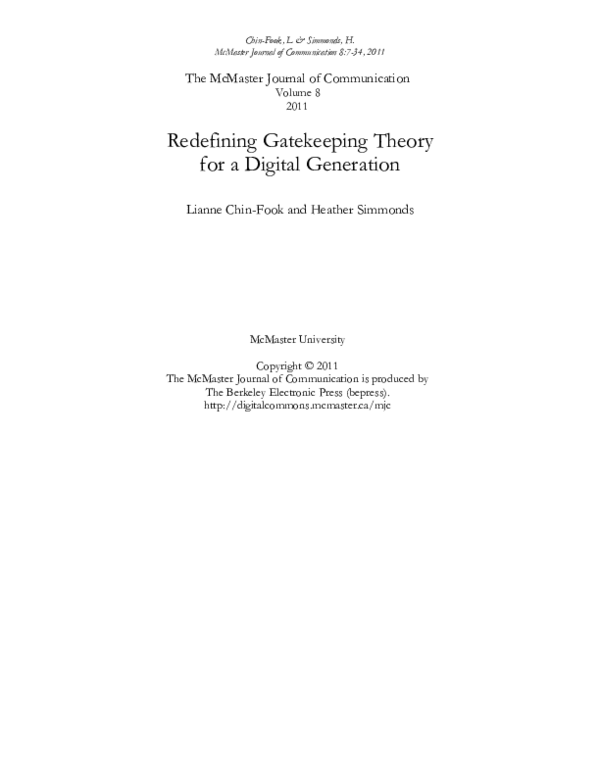 (PDF) Redefining Gatekeeping Theory for a Digital Generation