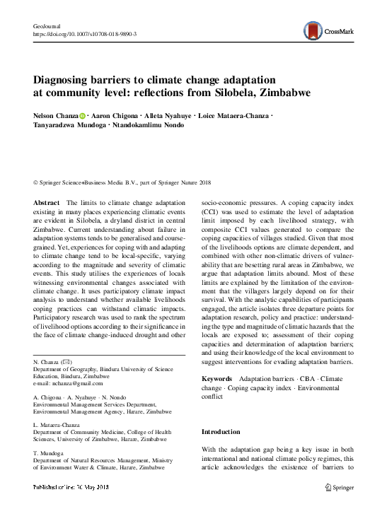 (PDF) Diagnosing barriers to climate change adaptation at community ...