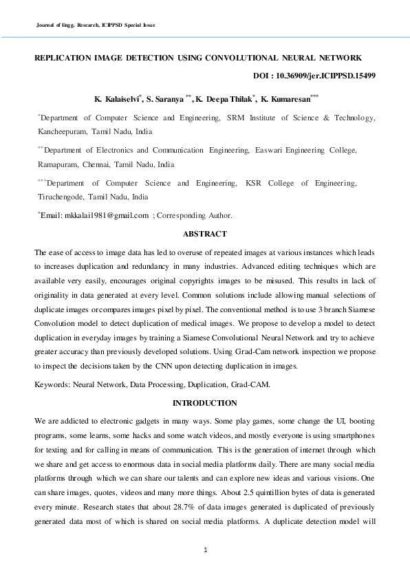 (PDF) Replication Image Detection Using Convolutional Neural Network