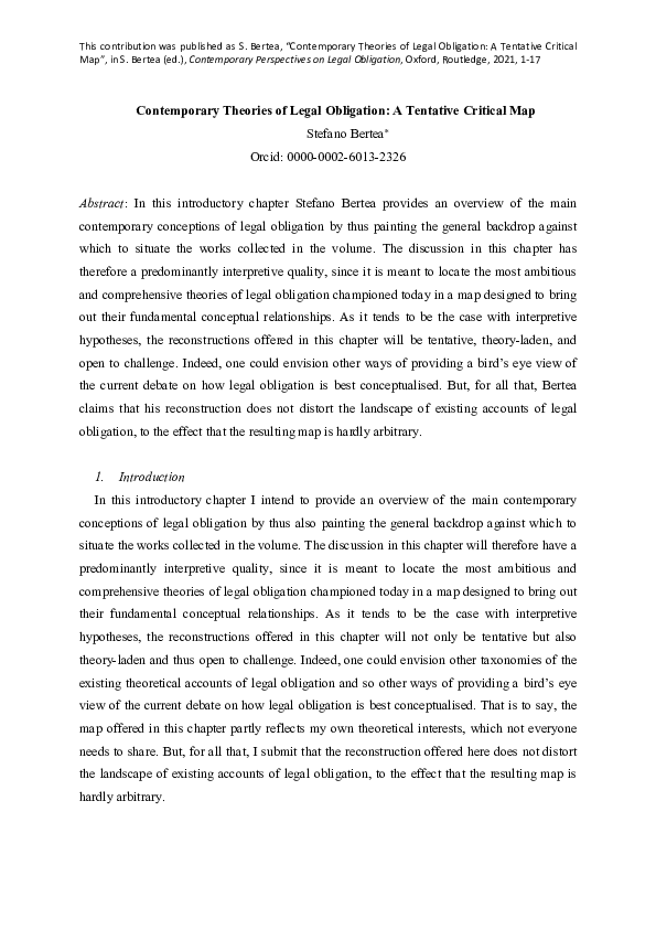 (PDF) Contemporary Theories of Legal Obligation: A Tentative Critical Map