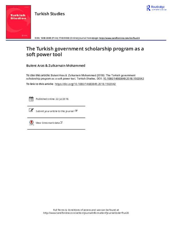 (PDF) The Turkish government scholarship program as a soft power tool