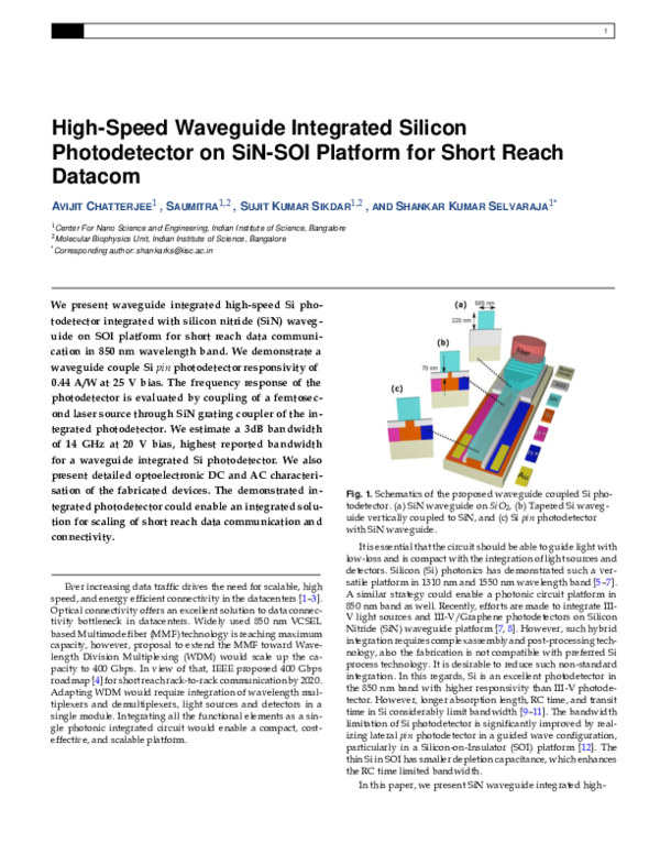 (PDF) High-speed waveguide integrated silicon photodetector on a SiN ...