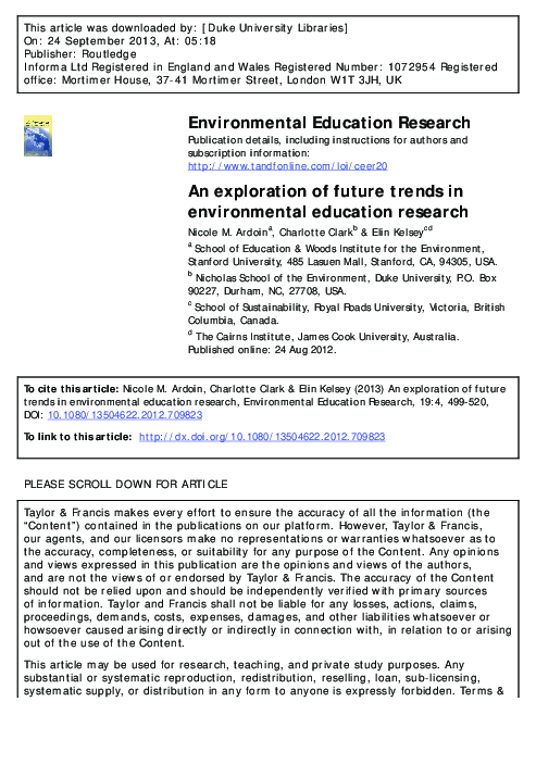 (PDF) An exploration of future trends in environmental education research