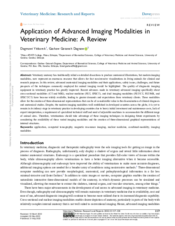 (PDF) Application of Advanced Imaging Modalities in Veterinary Medicine ...