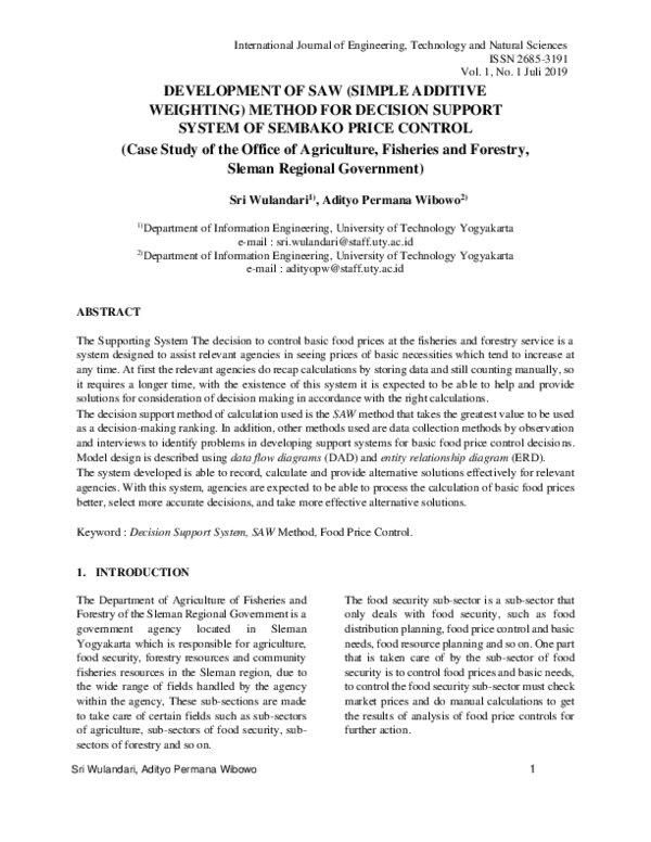 (PDF) Development of SAW (Simple Additive Weighting) Method for ...
