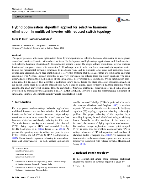 (PDF) Hybrid optimization algorithm applied for selective harmonic elimination in multilevel ...