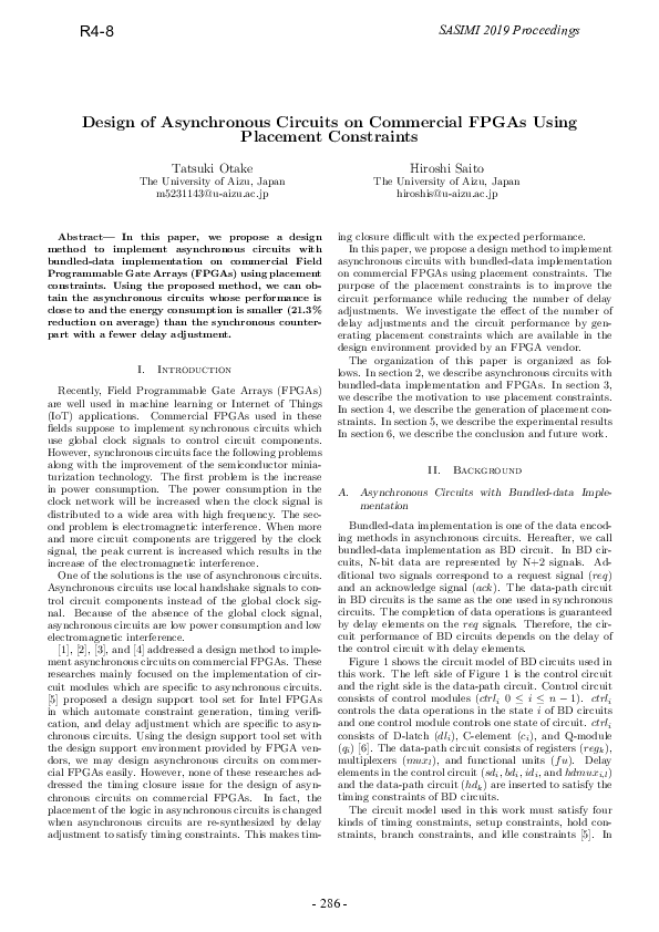 Pdf Design Of Asynchronous Circuits On Commercial Fpgas Using Placement Constraints