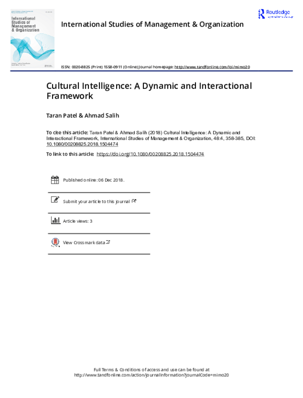 (PDF) Cultural Intelligence: A Dynamic and Interactional Framework