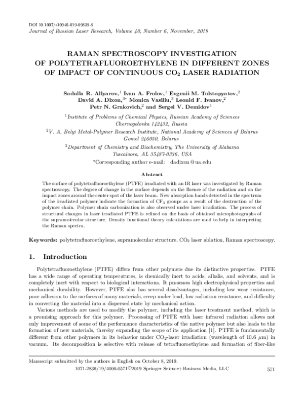 (PDF) Raman Spectroscopy Investigation of Polytetrafluoroethylene in ...
