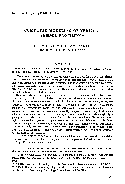 (PDF) Computer Modeling of Vertical Seismic Profiling*