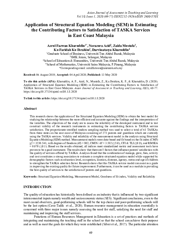 Pdf Application Of Structural Equation Modeling Sem In Estimating The Contributing Factors