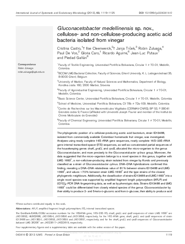 (PDF) Gluconacetobacter medellinensis sp. nov., cellulose- and non ...