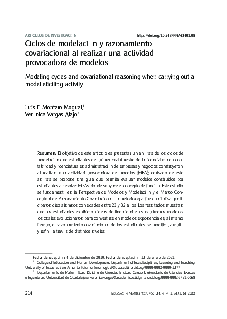 (PDF) Ciclos de modelación y razonamiento covariacional al realizar una actividad provocadora de ...
