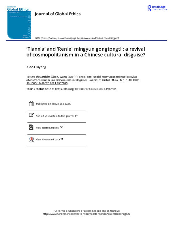(PDF) ‘Tianxia’ and ‘Renlei mingyun gongtongti': a revival of ...