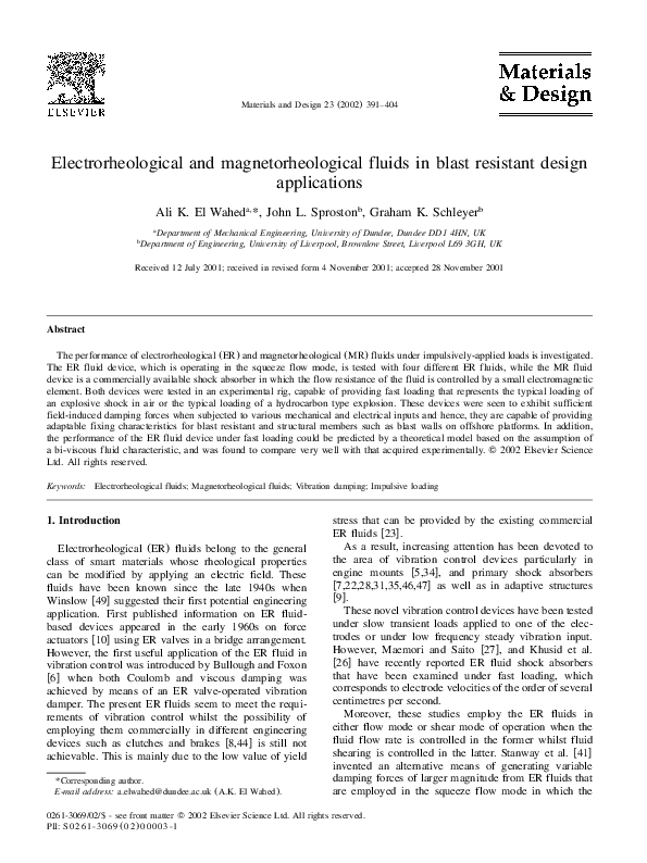 (PDF) Electrorheological and magnetorheological fluids in blast ...
