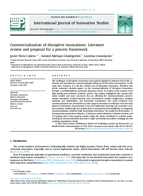 (PDF) Commercialization of disruptive innovations: Literature review ...