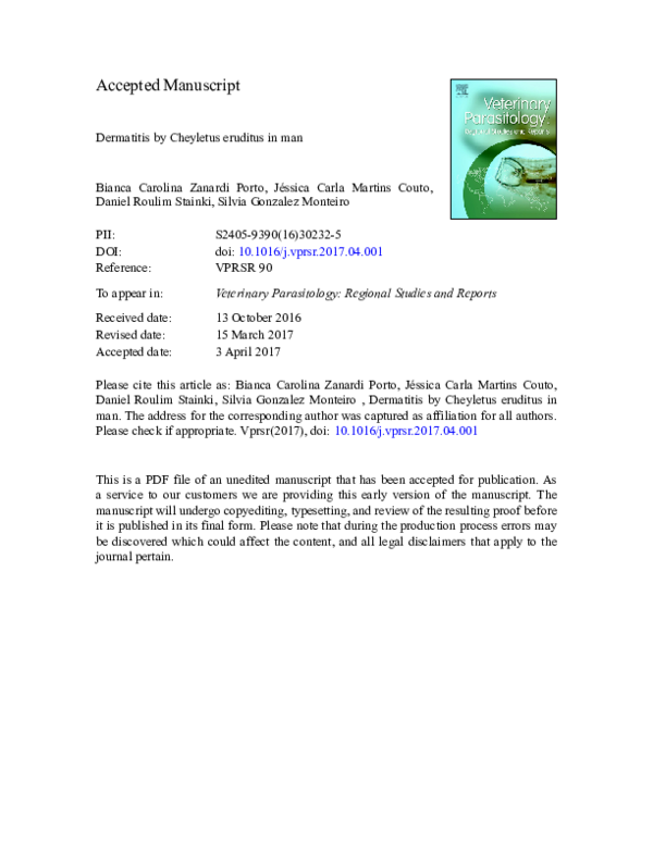 (PDF) Dermatitis by Cheyletus eruditus in man