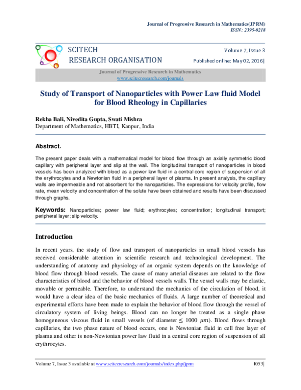 (PDF) Study of Transport of Nanoparticles with Power Law fluid Model ...