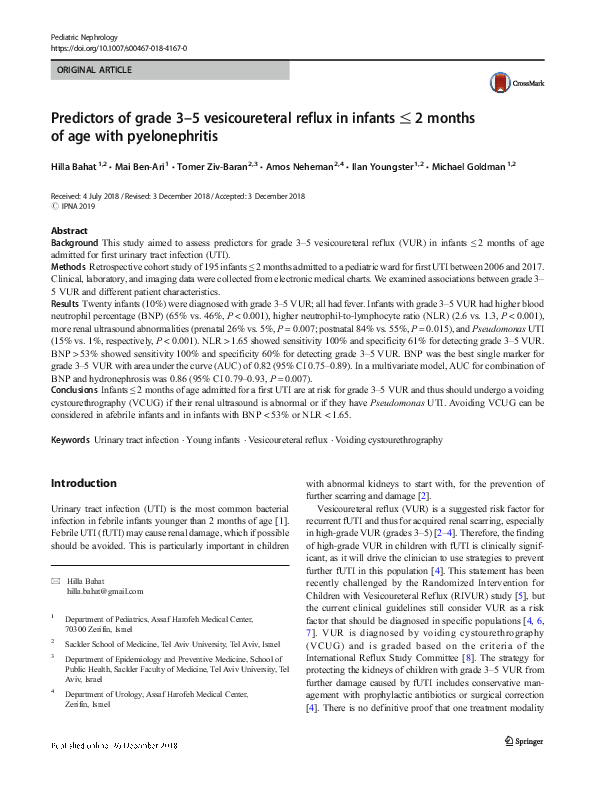 (PDF) Predictors of grade 3–5 vesicoureteral reflux in infants ≤ 2 ...