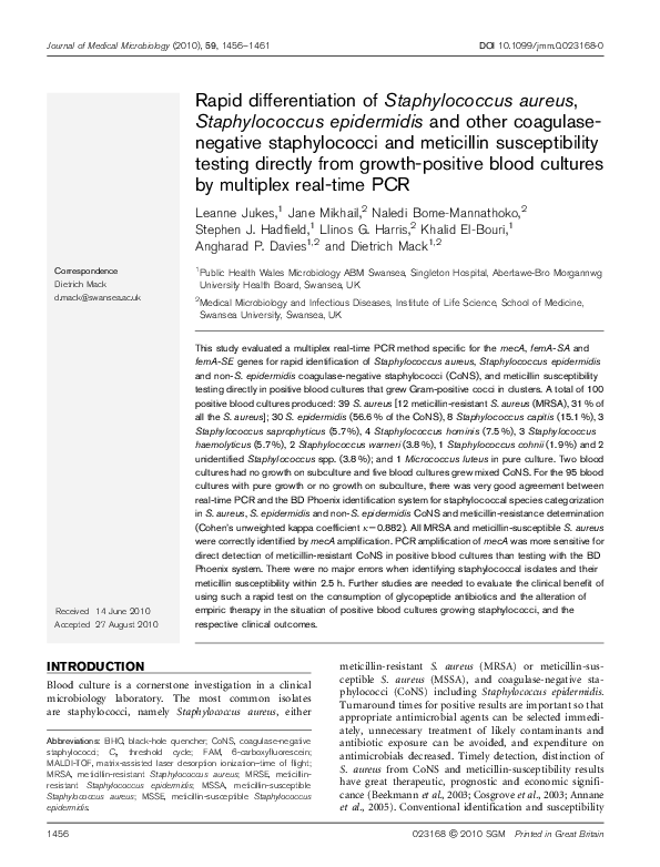 (PDF) Rapid differentiation of Staphylococcus aureus, Staphylococcus ...