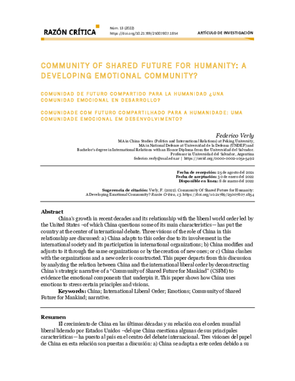 (PDF) Community Of Shared Future for Humanity: A Developing Emotional ...
