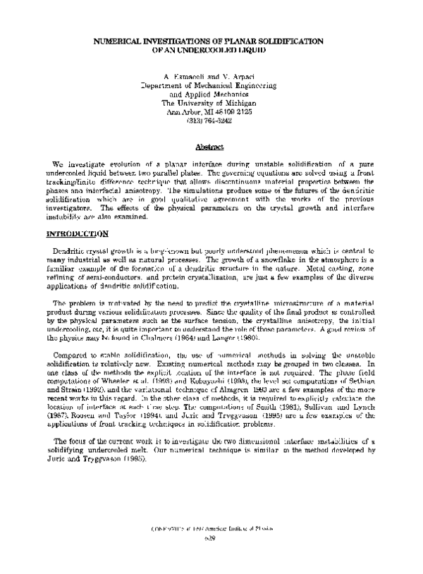 (PDF) Numerical investigations of planar solidification of an ...