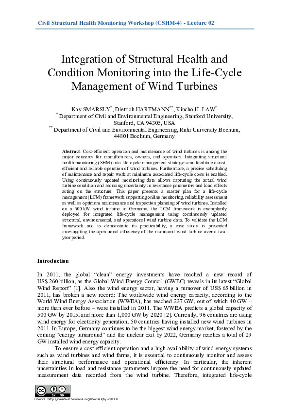 Pdf Integration Of Structural Health And Condition Monitoring Into The Life Cycle Management