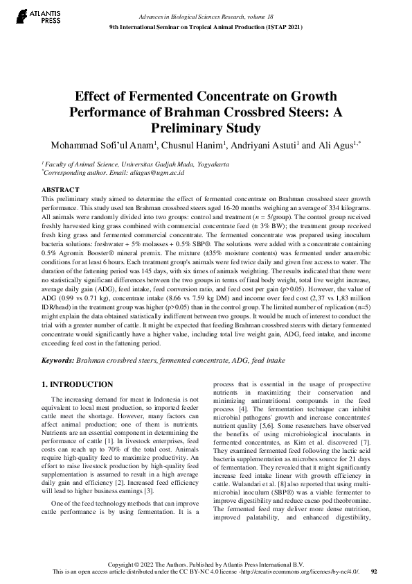 (PDF) Effect of Fermented Concentrate on Growth Performance of Brahman Crossbred Steers: A ...