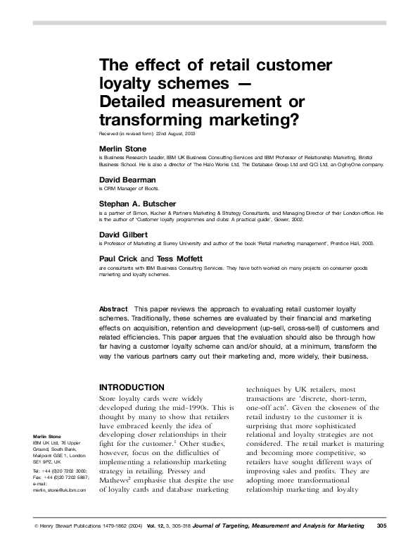 (PDF) The effect of retail customer loyalty schemes — Detailed ...