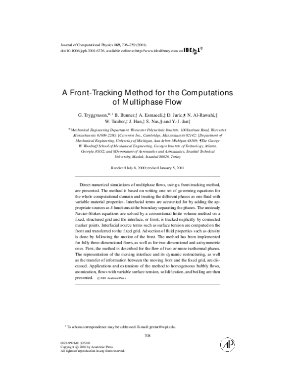 (PDF) A Front-Tracking Method for the Computations of Multiphase Flow