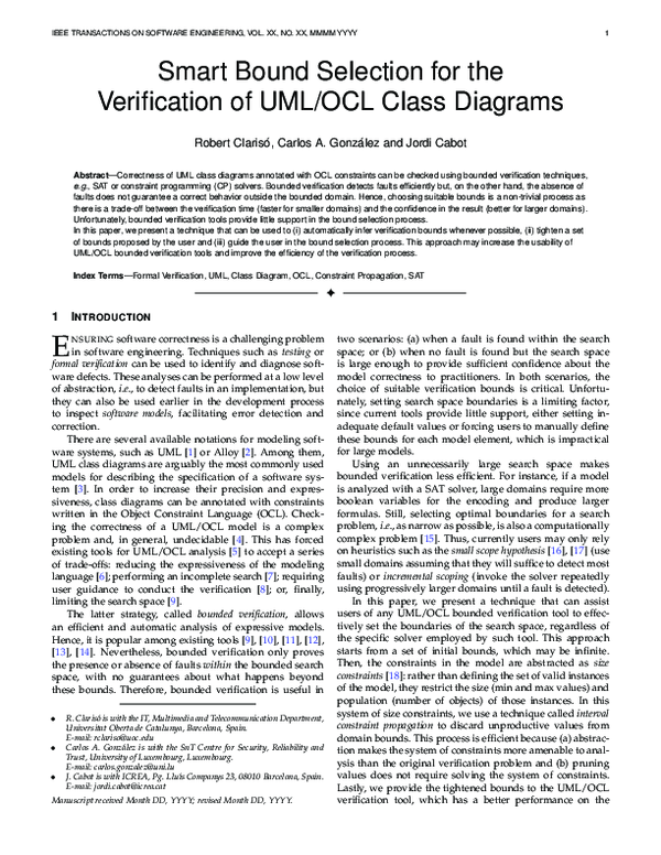 Pdf Smart Bound Selection For The Verification Of Uml Ocl Class Diagrams