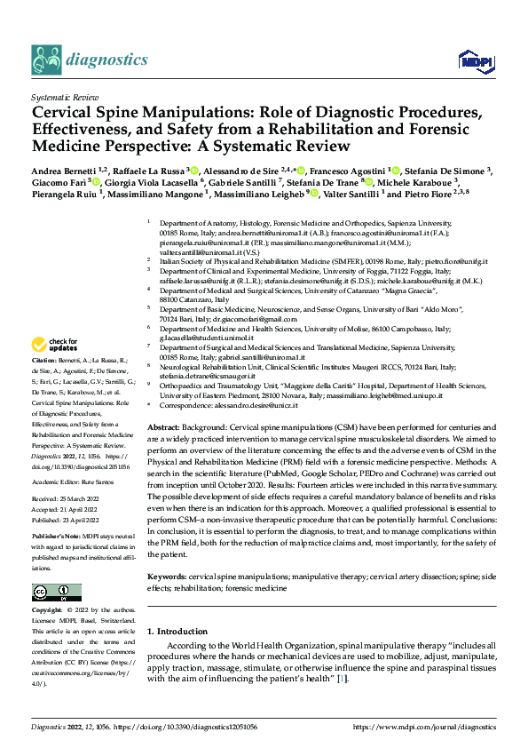 (PDF) Cervical Spine Manipulations: Role of Diagnostic Procedures ...