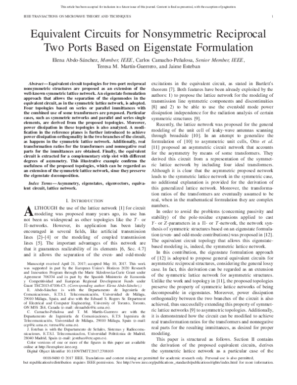 (PDF) Equivalent Circuits for Nonsymmetric Reciprocal Two Ports Based ...