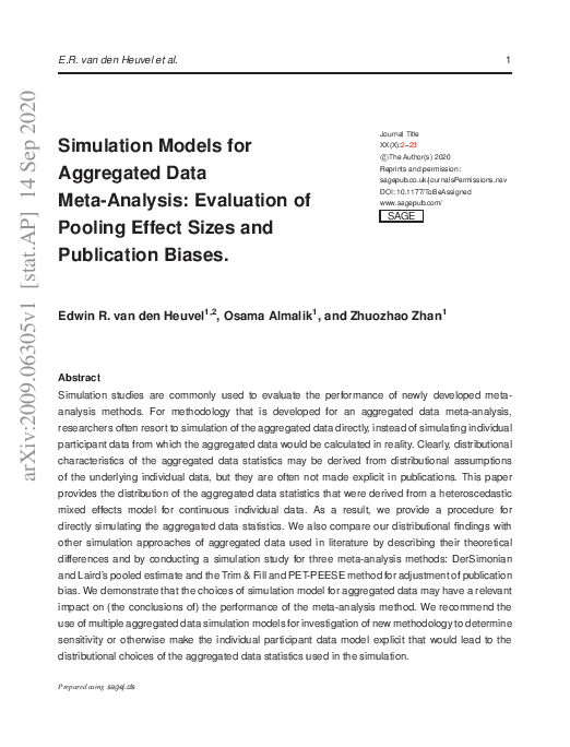 (PDF) Simulation Models for Aggregated Data Meta-Analysis: Evaluation ...