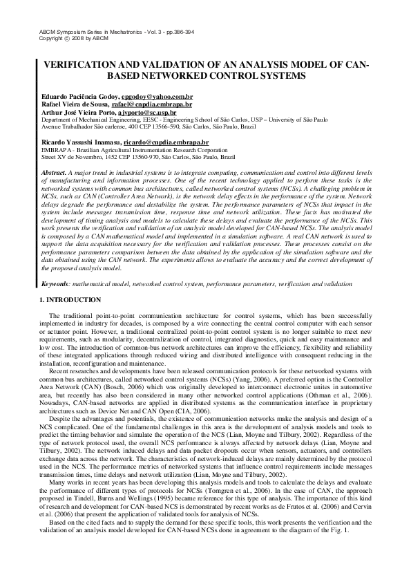 Pdf Verification And Validation Of An Analysis Model Of Can Based Networked Control Systems