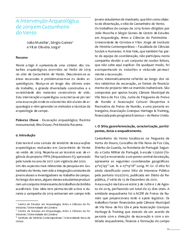 (PDF) A Intervenção de Arqueológica de 2019 em Castanheiro do Vento.