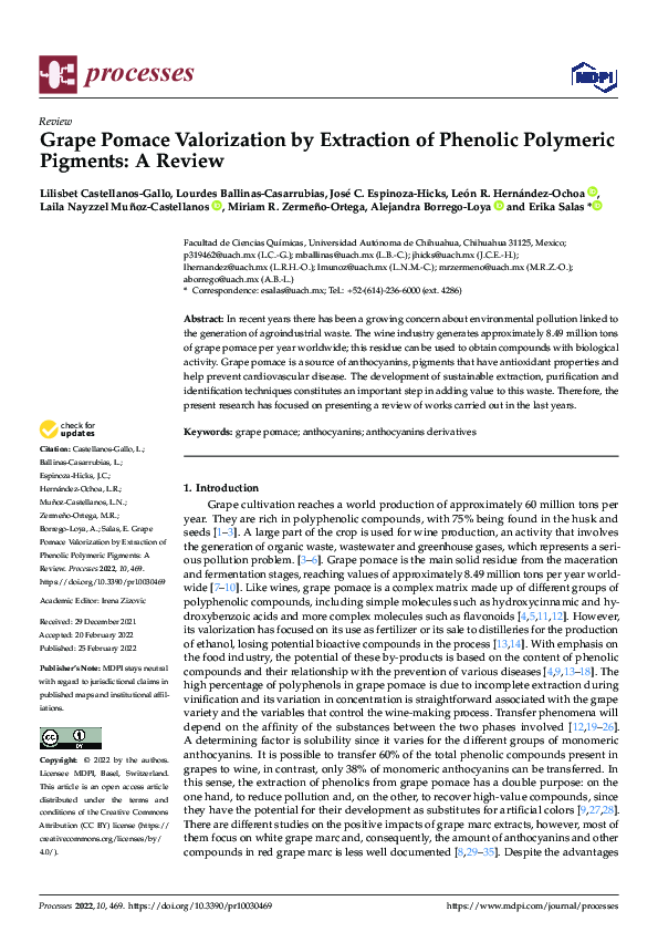 (PDF) Grape Pomace Valorization by Extraction of Phenolic Polymeric Pigments: A Review