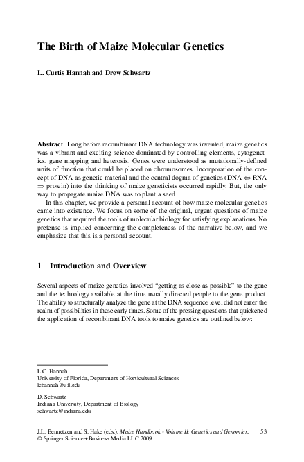 (PDF) The Birth of Maize Molecular Genetics | Curtis Hannah - Academia.edu