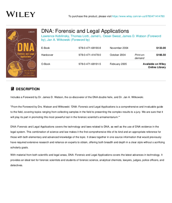 (PDF) DNA: Forensic and Legal Applications
