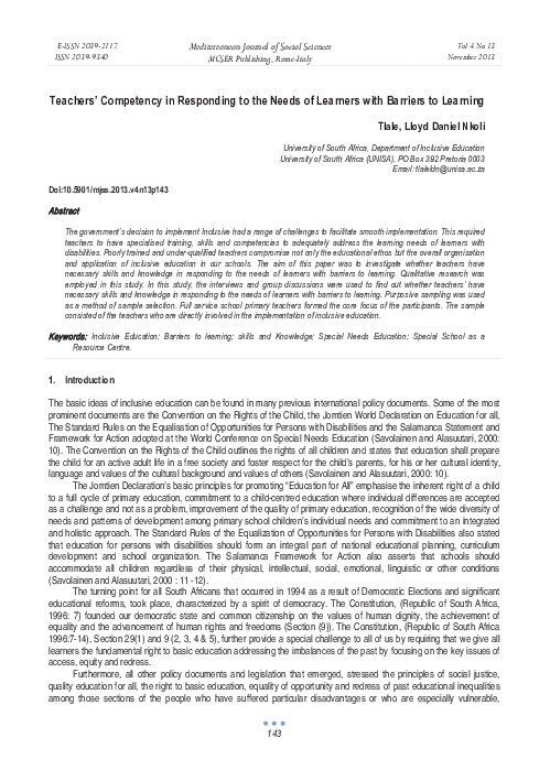 (PDF) Teachers’ Competency in Responding to the Needs of Learners with ...