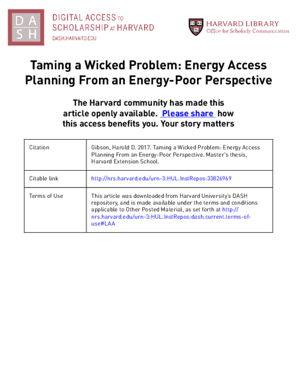 (PDF) Taming a Wicked Problem: Energy Access Planning From an Energy-Poor Perspective | Lloyd ...