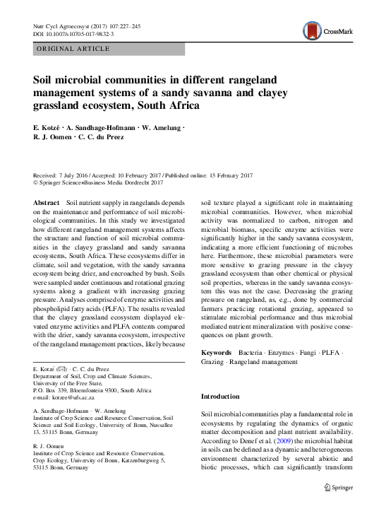 (PDF) Soil microbial communities in different rangeland management systems of a sandy savanna ...