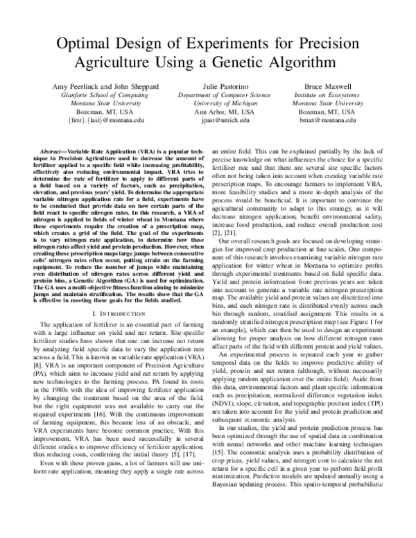 (PDF) Optimal Design of Experiments for Precision Agriculture Using a ...