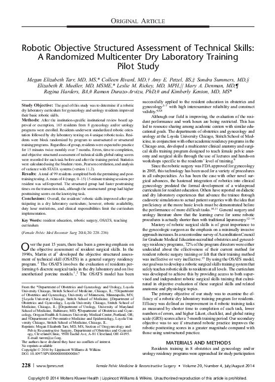 (PDF) Robotic Objective Structured Assessment of Technical Skills