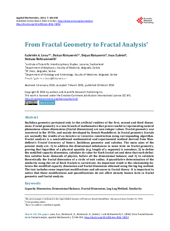 (PDF) From Fractal Geometry to Fractal Analysis