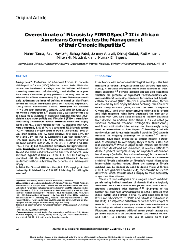 (PDF) Overestimate of Fibrosis by FIBROSpect II in African Americans ...