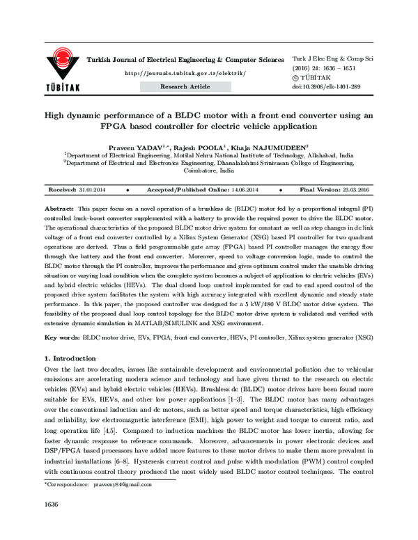 (PDF) High dynamic performance of a BLDC motor with a front end converter using an FPGA based ...