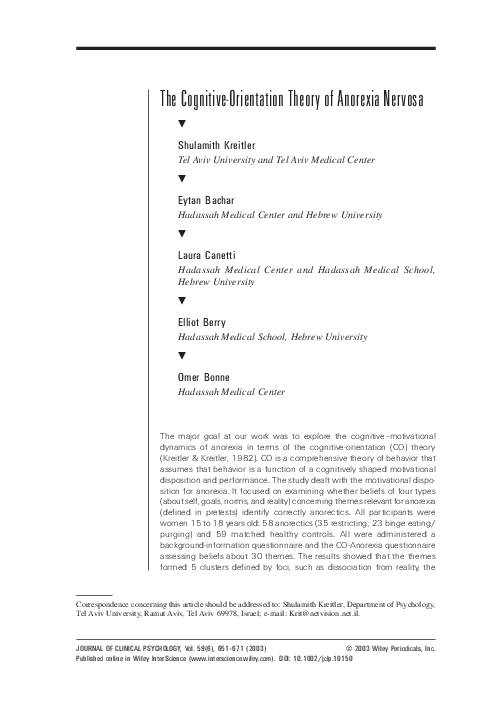 (PDF) The cognitive-orientation theory of anorexia nervosa