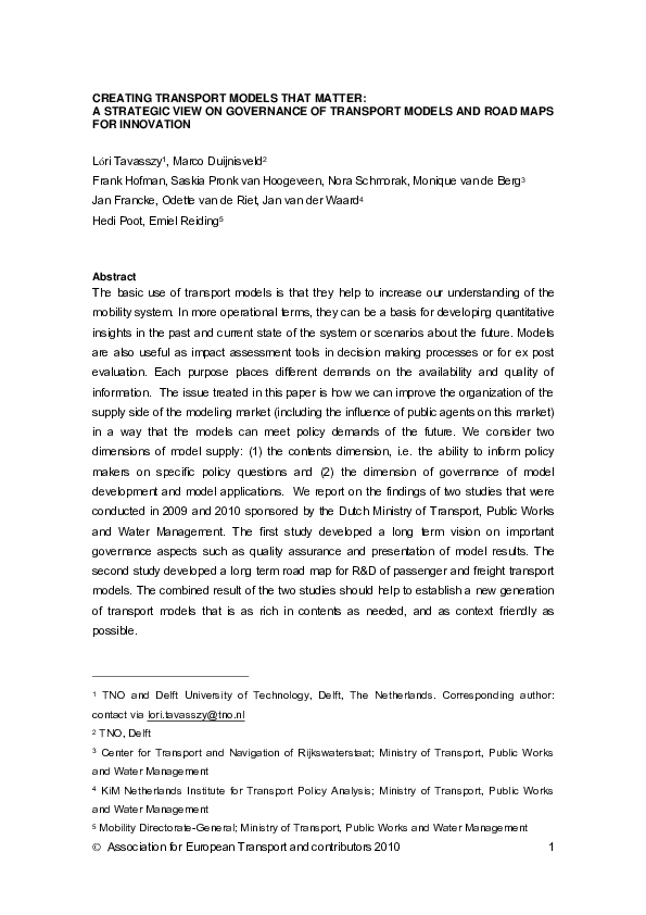 (PDF) Creating Transport Models that Matter: A Strategic View on ...